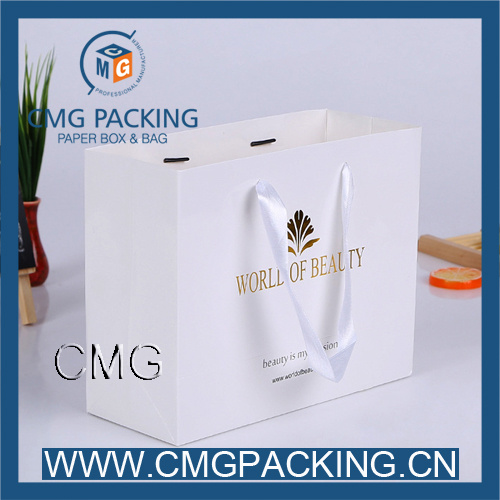 Elegant White Paper Garment Bag with Gold Logo Hot Stamping ...